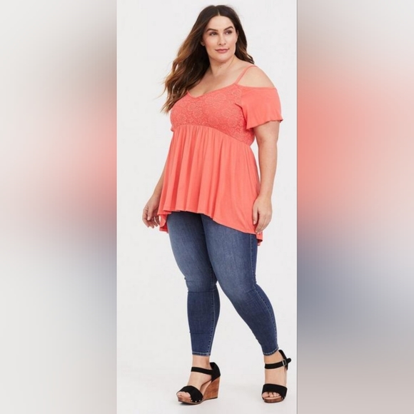 torrid | Tops | Torrid Size Coral Super Soft Lace Cold Shoulder ...